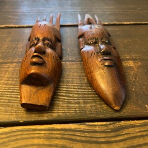 Two Hand Carved Small Senegal Faces African Wood Mask Wall Hanger Decor ...