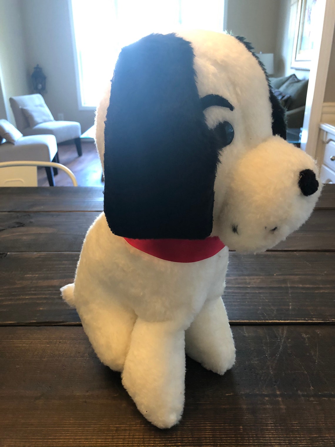 Vintage K B Bros Incorporated White and Black Dog Plush With Red Ribbon ...