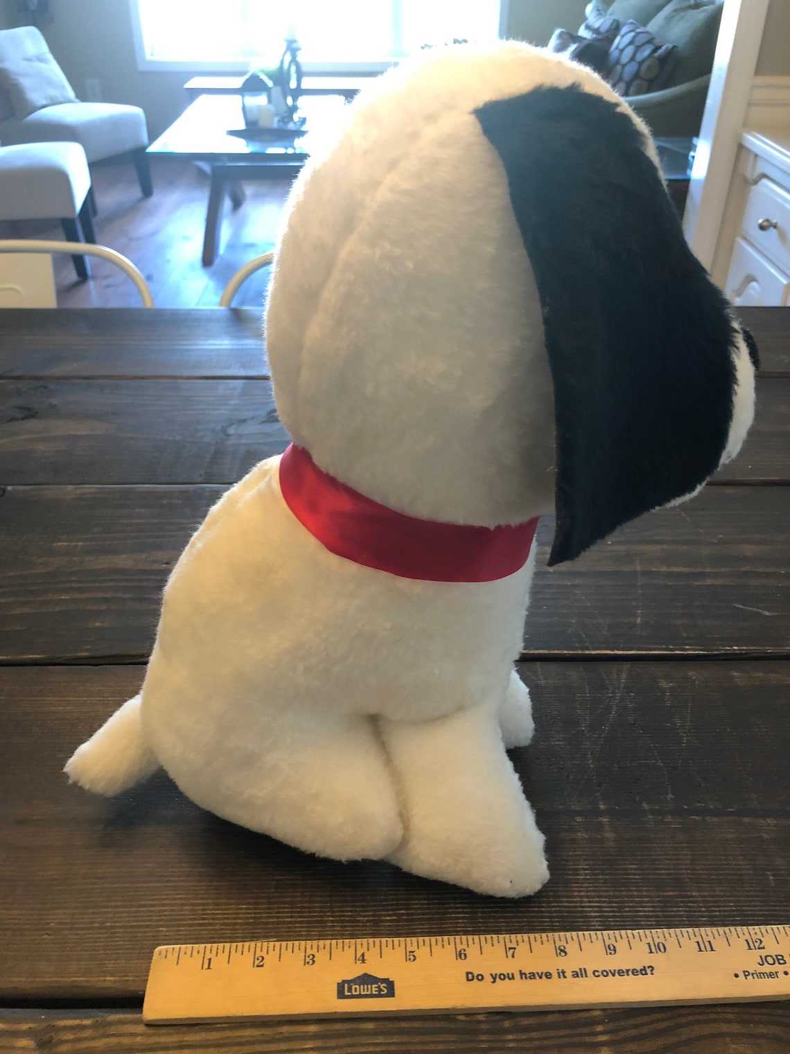 Vintage K B Bros Incorporated White and Black Dog Plush With Red Ribbon ...