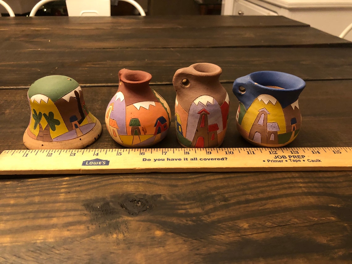 Vintage Small Handmade Pottery Pots Etched in Images - Etsy