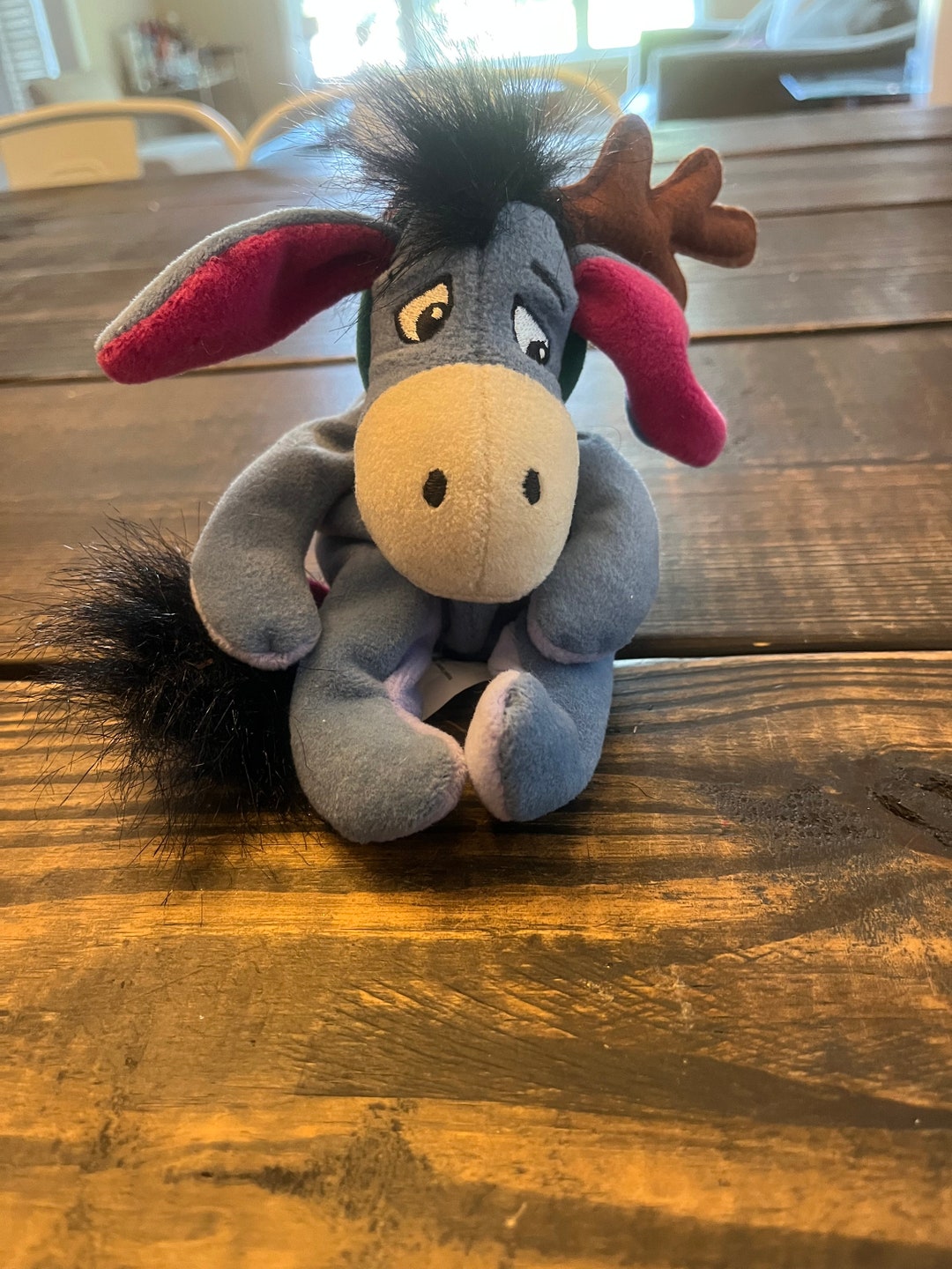 Disney Eeyore Reindeer Plush Blue Christmas Holiday Stuffed Beanie Bean ...