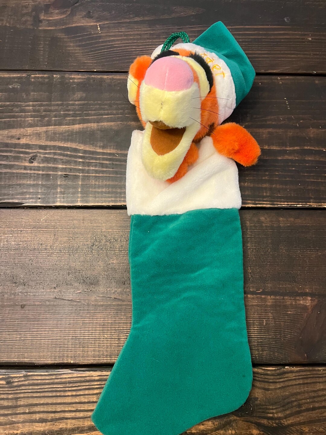 Vintage Disney Winnie the Pooh Tigger Green Christmas Stocking - Etsy