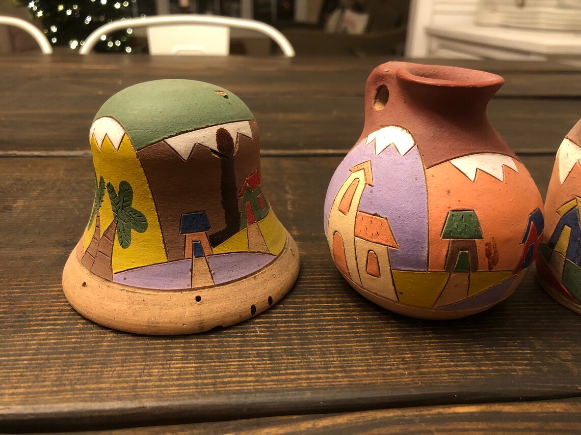 Vintage Small Handmade Pottery Pots etched in images | Etsy