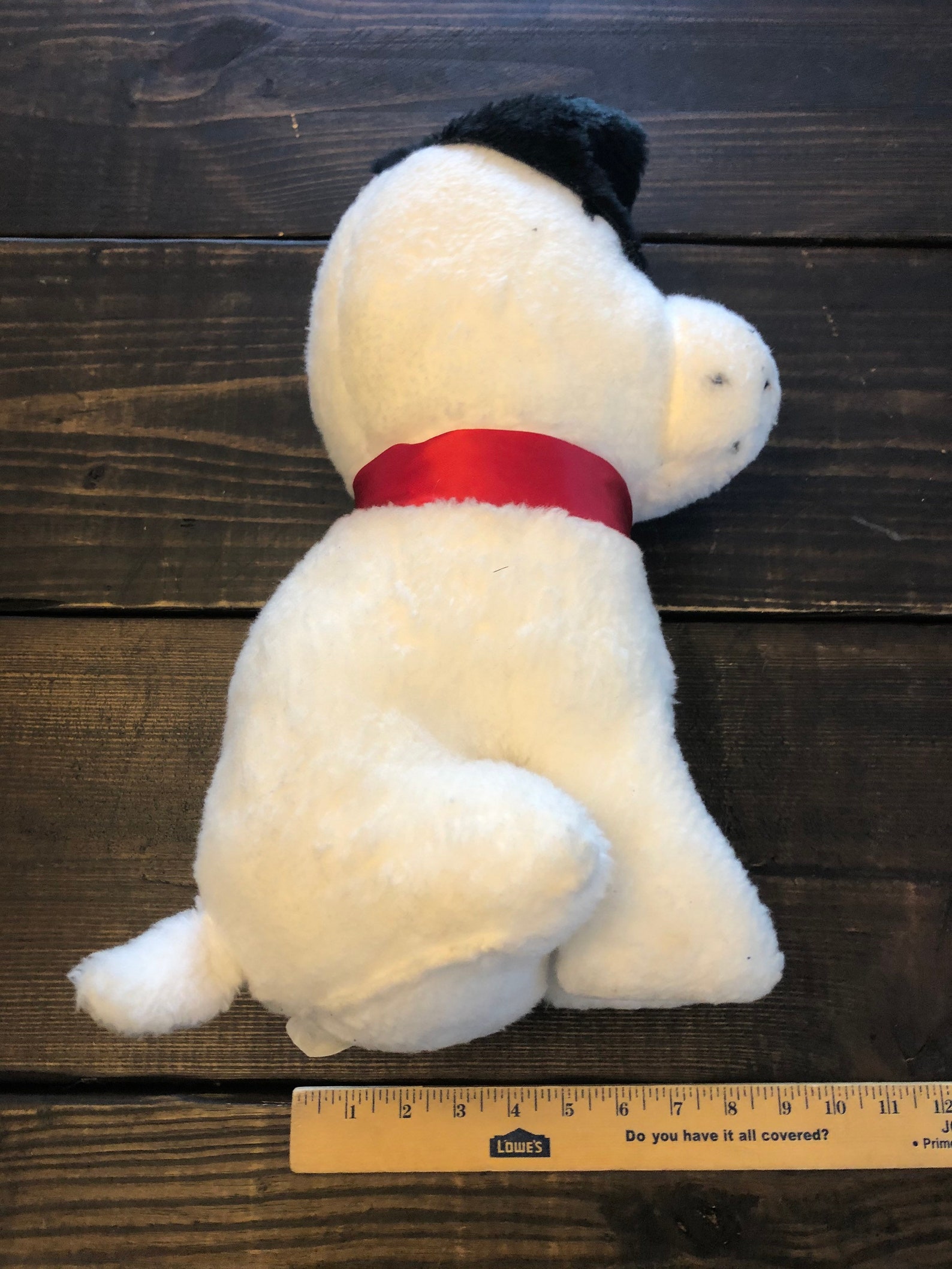 Vintage K B Bros Incorporated White and Black Dog Plush With Red Ribbon ...