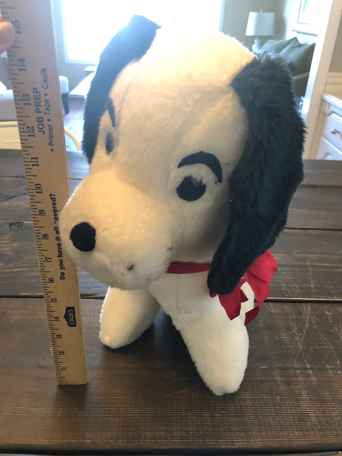 Vintage K B Bros Incorporated White and Black Dog Plush With Red Ribbon ...