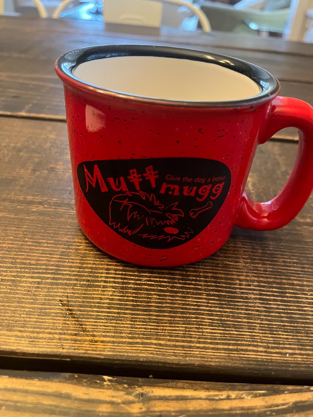 Large Mutt Mug Give the Dog a Bone Mugg Heavy Red and Black Coffee Mug ...