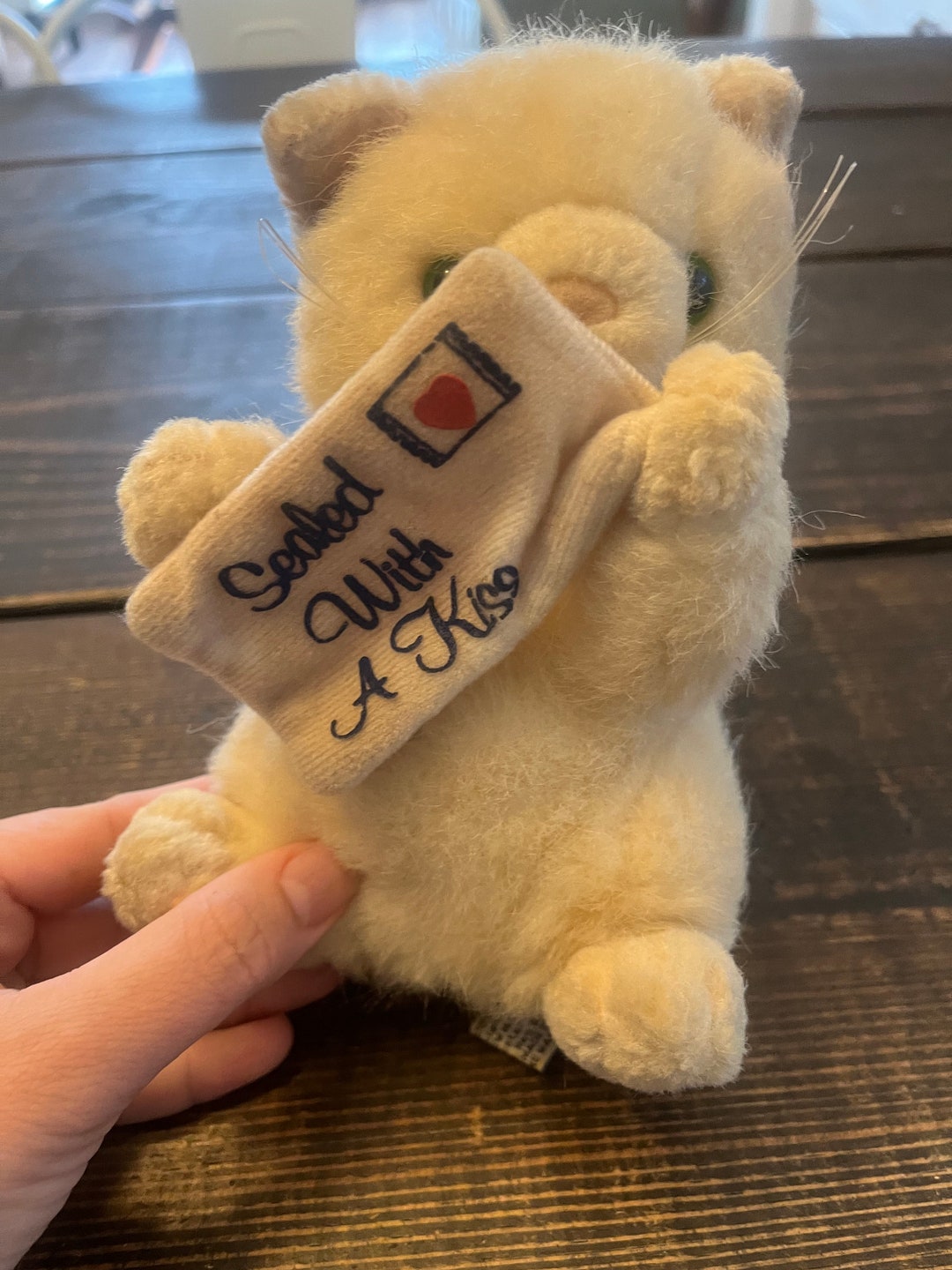 Vintage Russ White Kitty Cat Plush 7” Valentine Letter Sealed With a ...