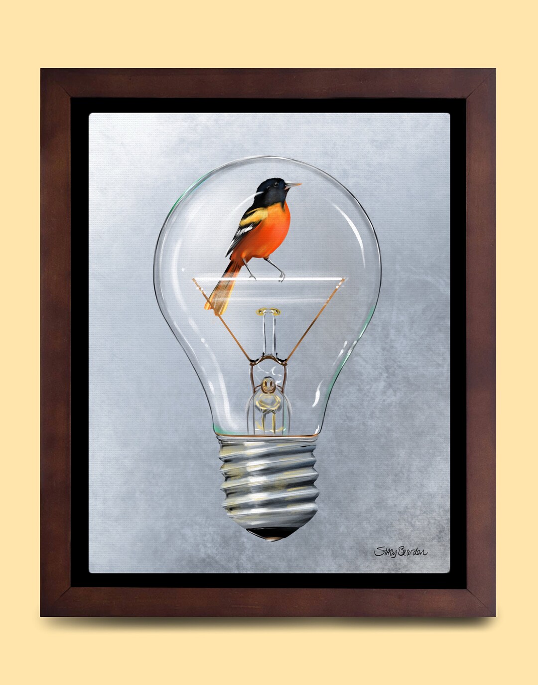 Home Decor Framed Canvas Fine Art Print - Bright Idea Lightbulb Bird ...