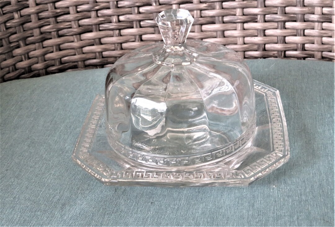 US Glass, Sheraton, Octagonal greek Key Covered Butter Dish, Dining ...