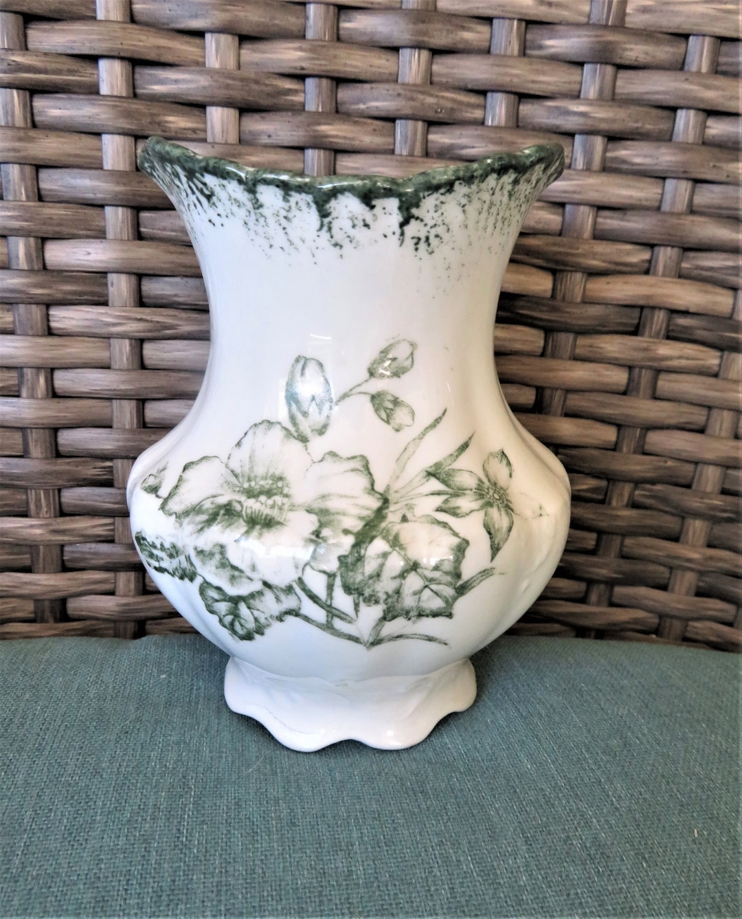 Antique Green Transferware Vase, POPPIES, Goodwin Pottery, Mid 1800's ...