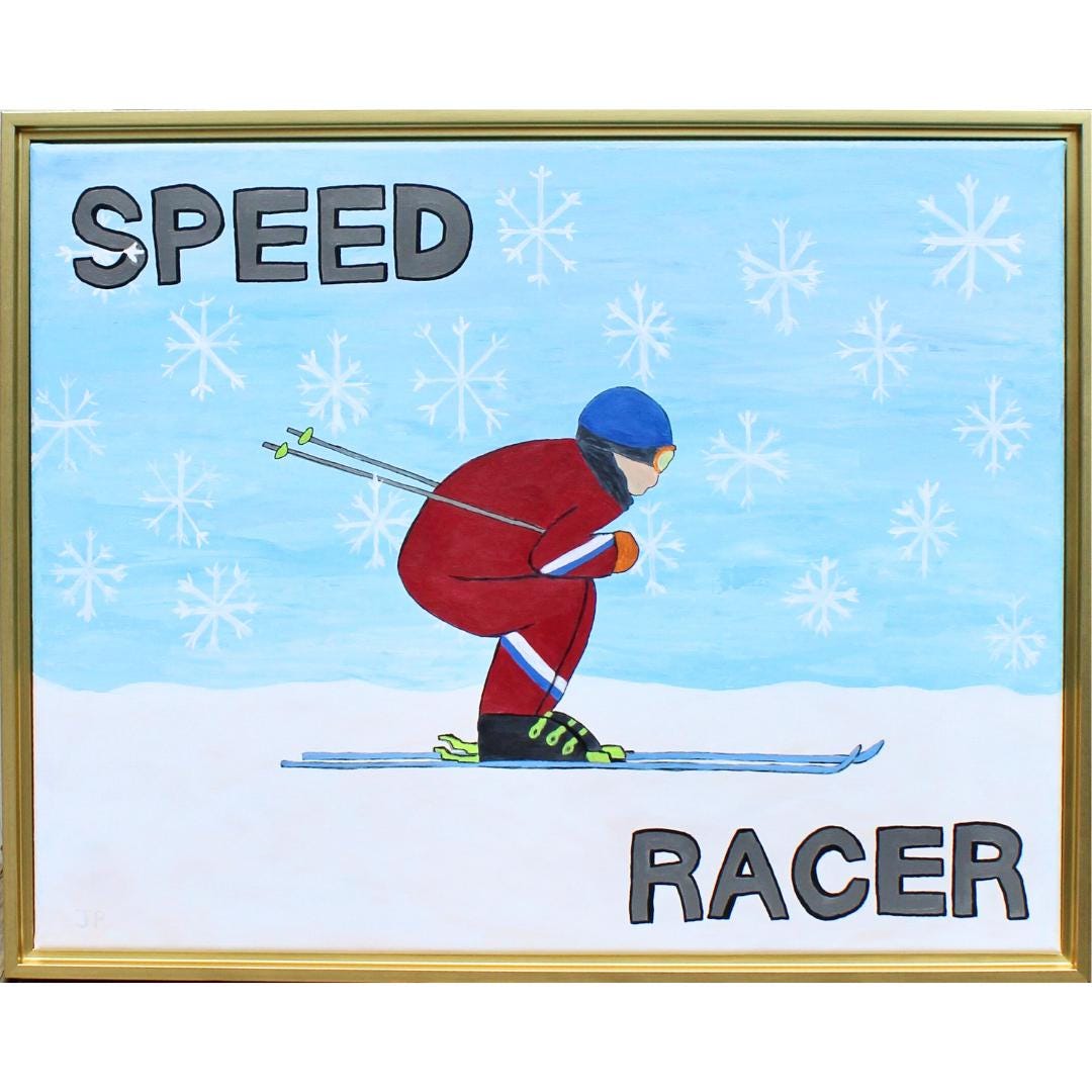 Original Snow Skiing Art: Speed Racer, Framed Canvas Wall Art, 22 X 28 ...