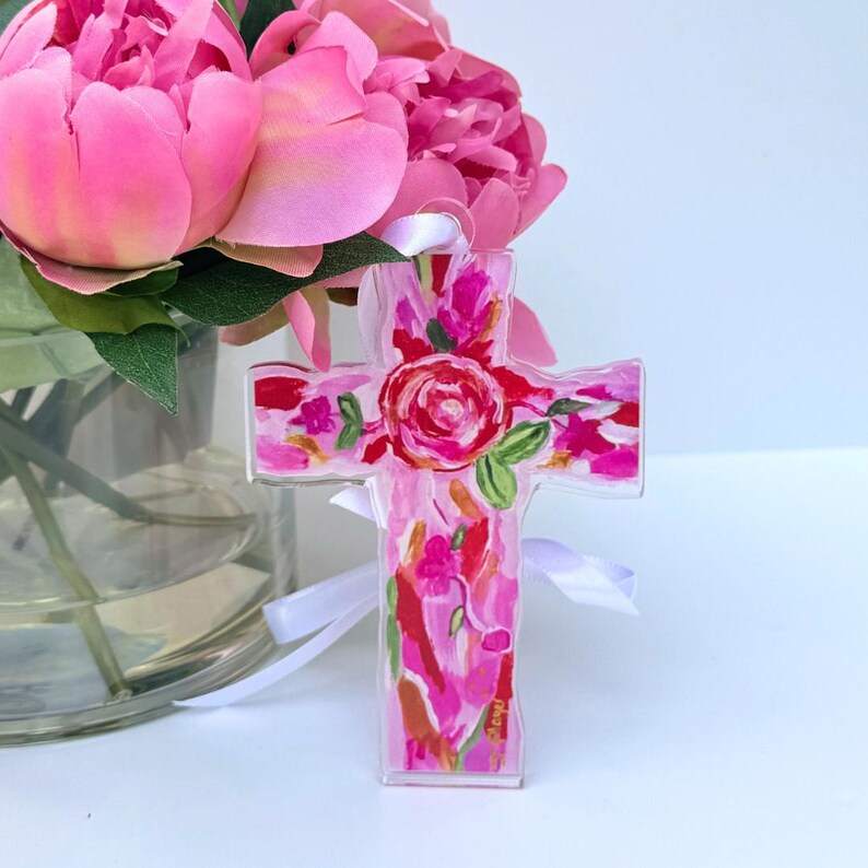 Floral Cross Ornament – Pink Christian Keepsake, Easter Gift - Etsy