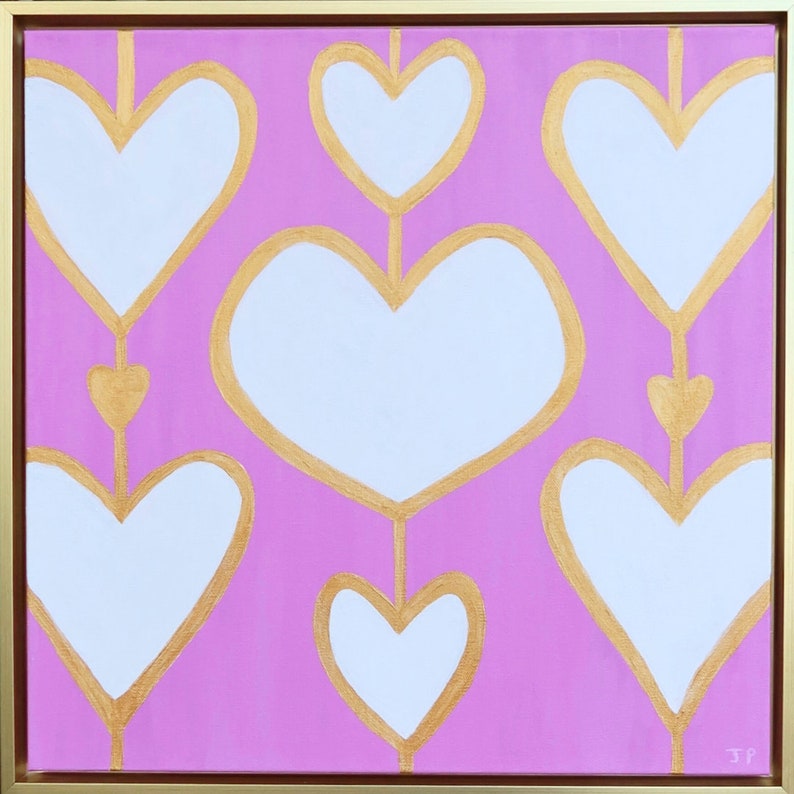 Pink Heart Painting: Original Square Pop Art, Gold Accents (20x20) - Etsy