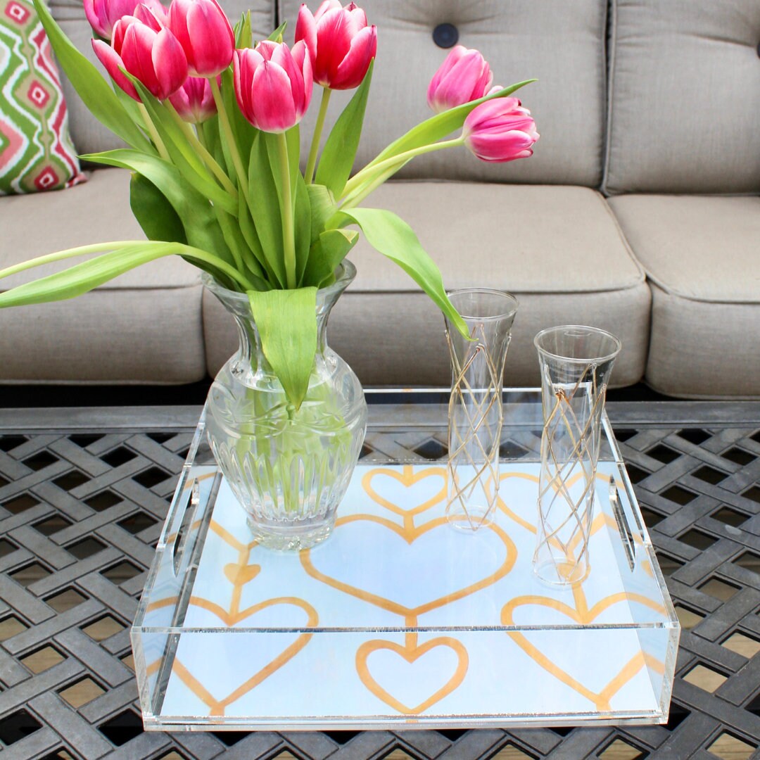 Acrylic Serving Tray, Hearts Bar Cart Decor, Heartstrings XII Tray ...