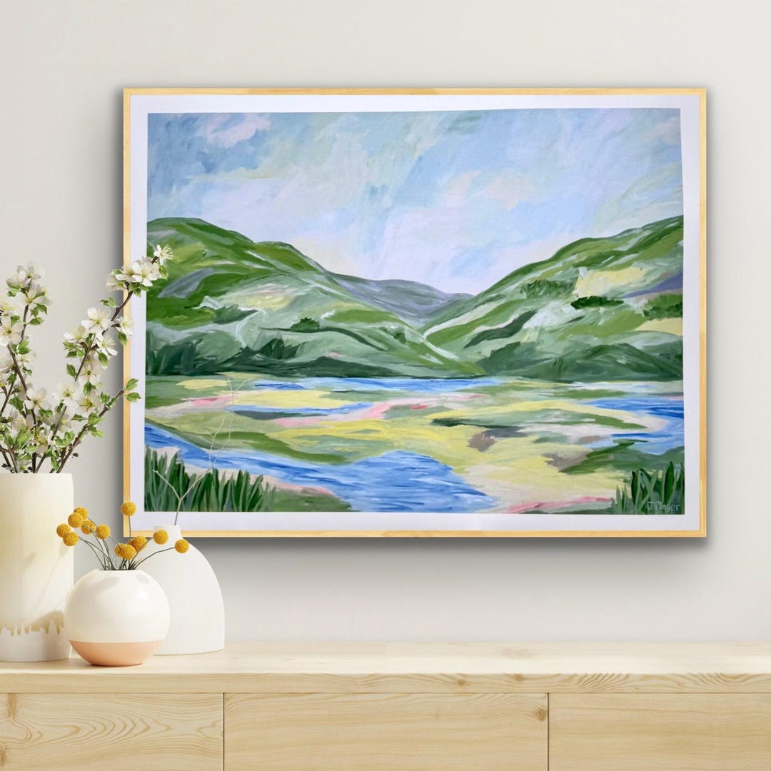 Abstract Mountain Landscape Art Print: Spring Valley Giclée - Etsy