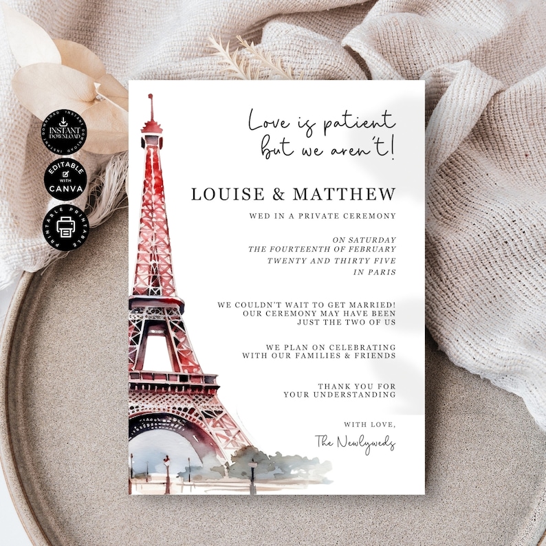 Modern Elopement Announcement Template, Wedding Eloping, Love is ...