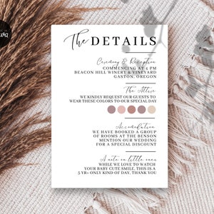 Classic Minimalist Wedding Details Card, Editable Information Card ...