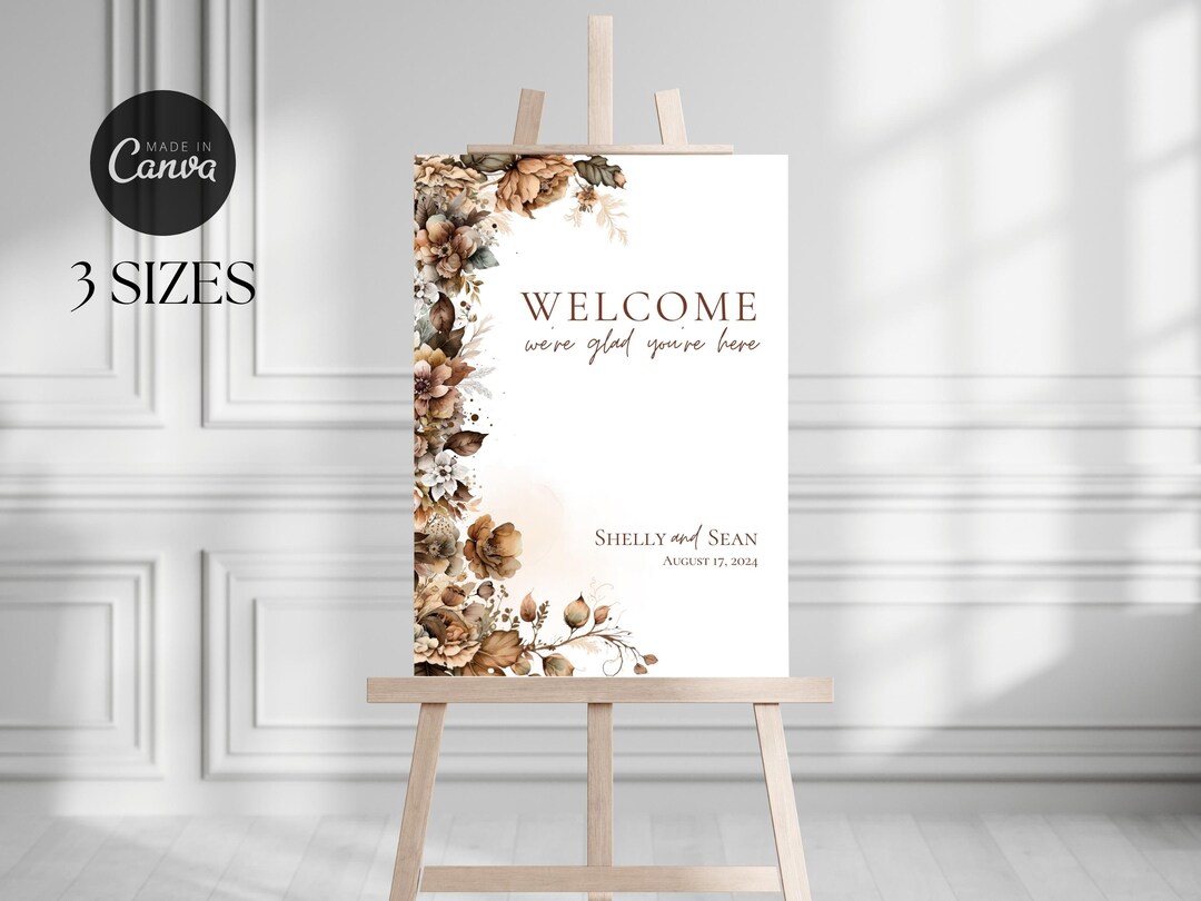 Bohemian Wedding Welcome Sign Template, Floral We're Glad You're Here ...