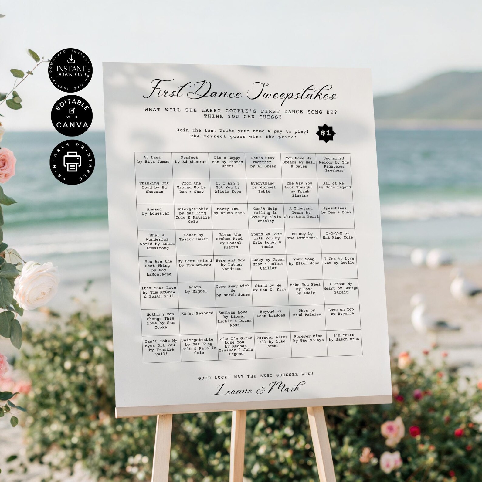 First Dance Sweepstake Wedding Game Sign Template, Fun Dance Guess Game ...