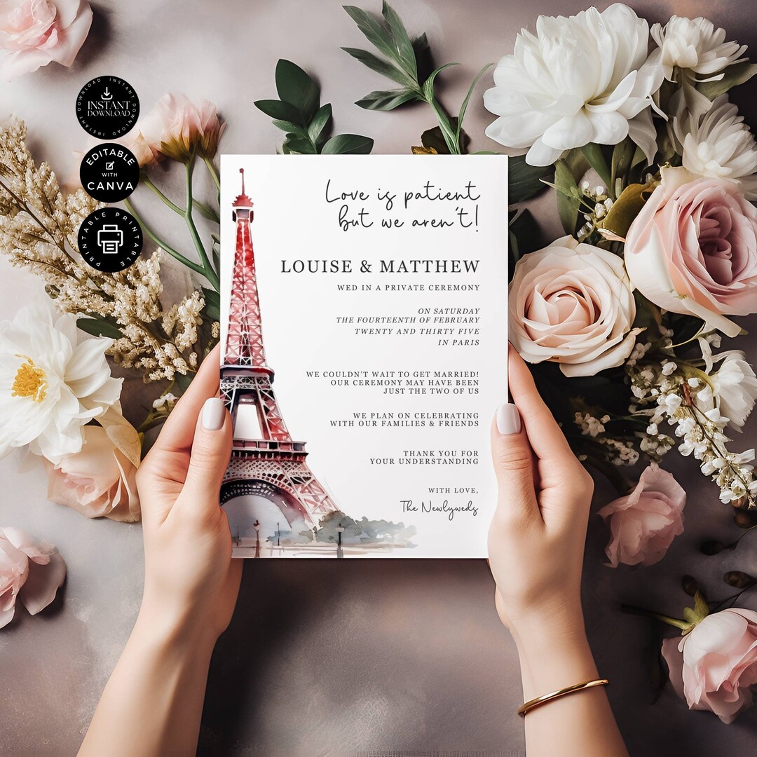 Modern Elopement Announcement Template, Wedding Eloping, Love is ...