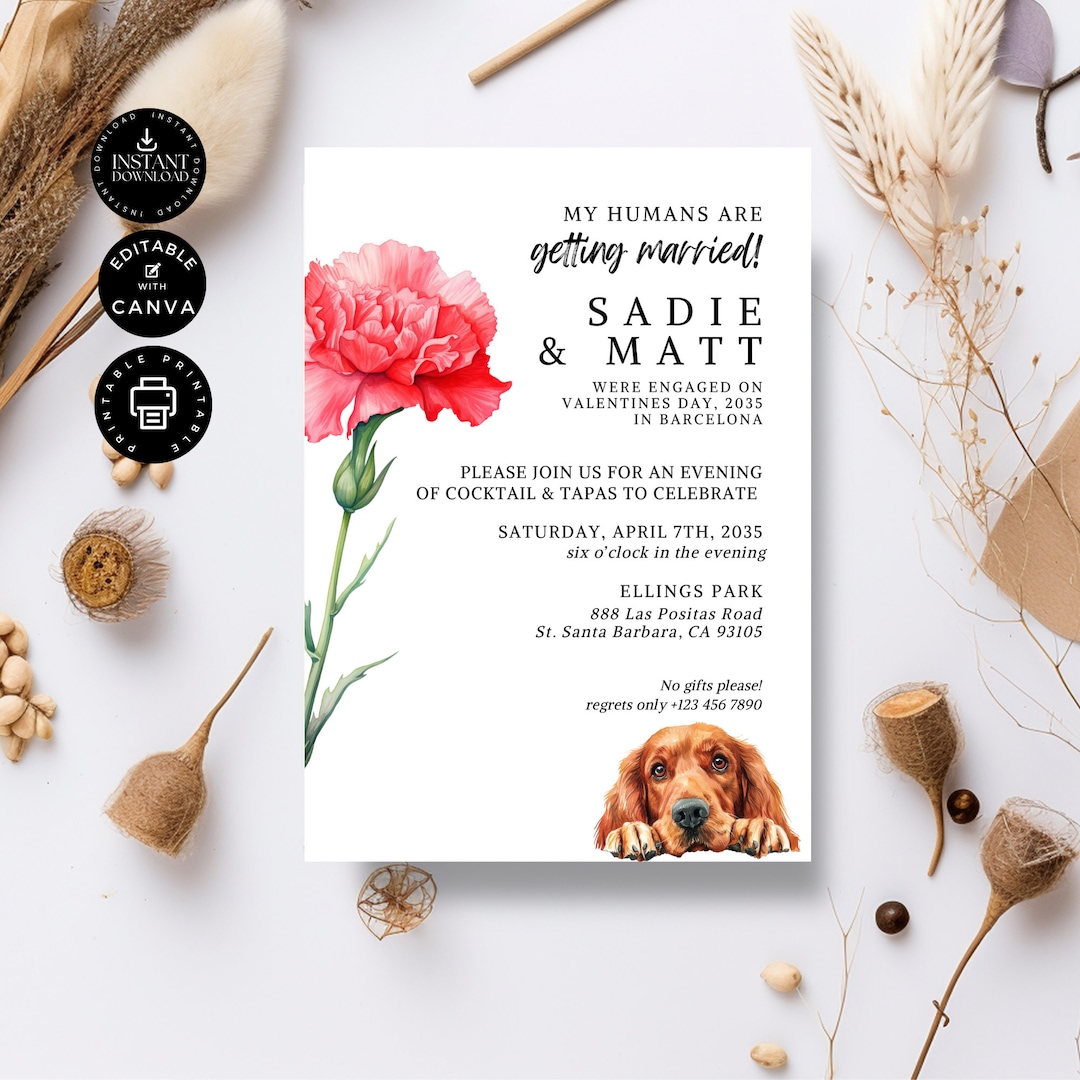 Classic Minimalist Wedding Invitation Template, Pet Dog Humans, Modern ...