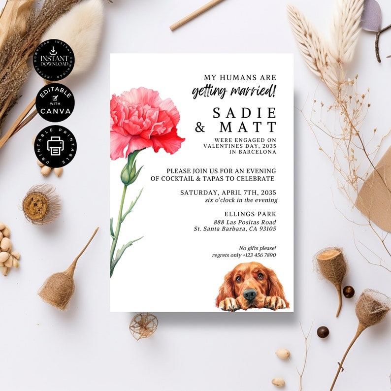 Classic Minimalist Wedding Invitation Template, Pet Dog Humans, Modern ...