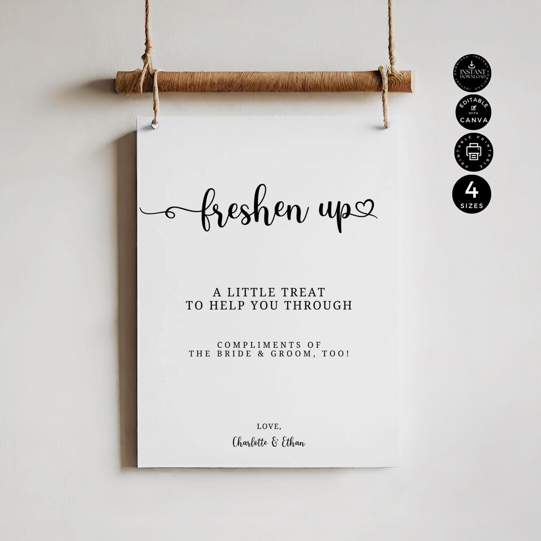 Minimalist Wedding Bathroom Basket Sign Freshen up Template, Classic ...