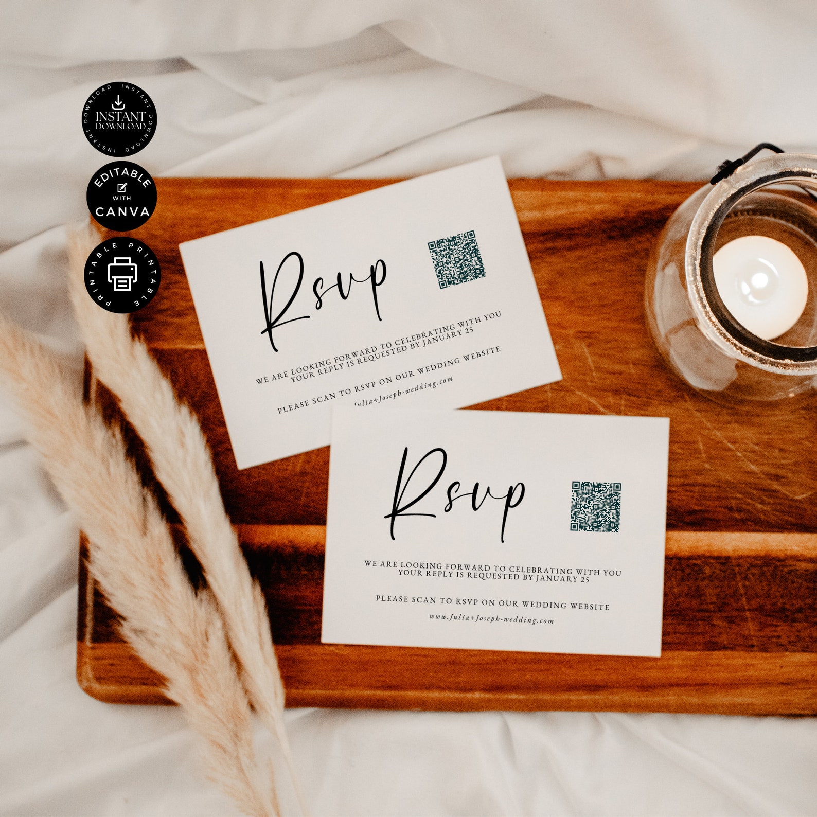 Minimalist QR Code Wedding RSVP Card Template, Invitation Insert ...