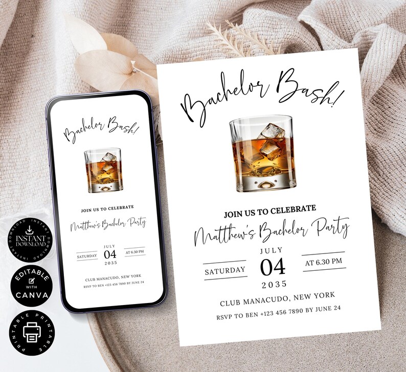 Bachelor Party Invitation Template, Modern Minimalist Invite & Evite ...