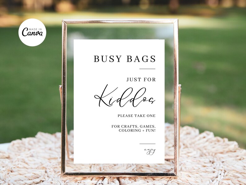 Busy Bags Wedding Sign, Modern Wedding Signage, Kids Table, Games ...