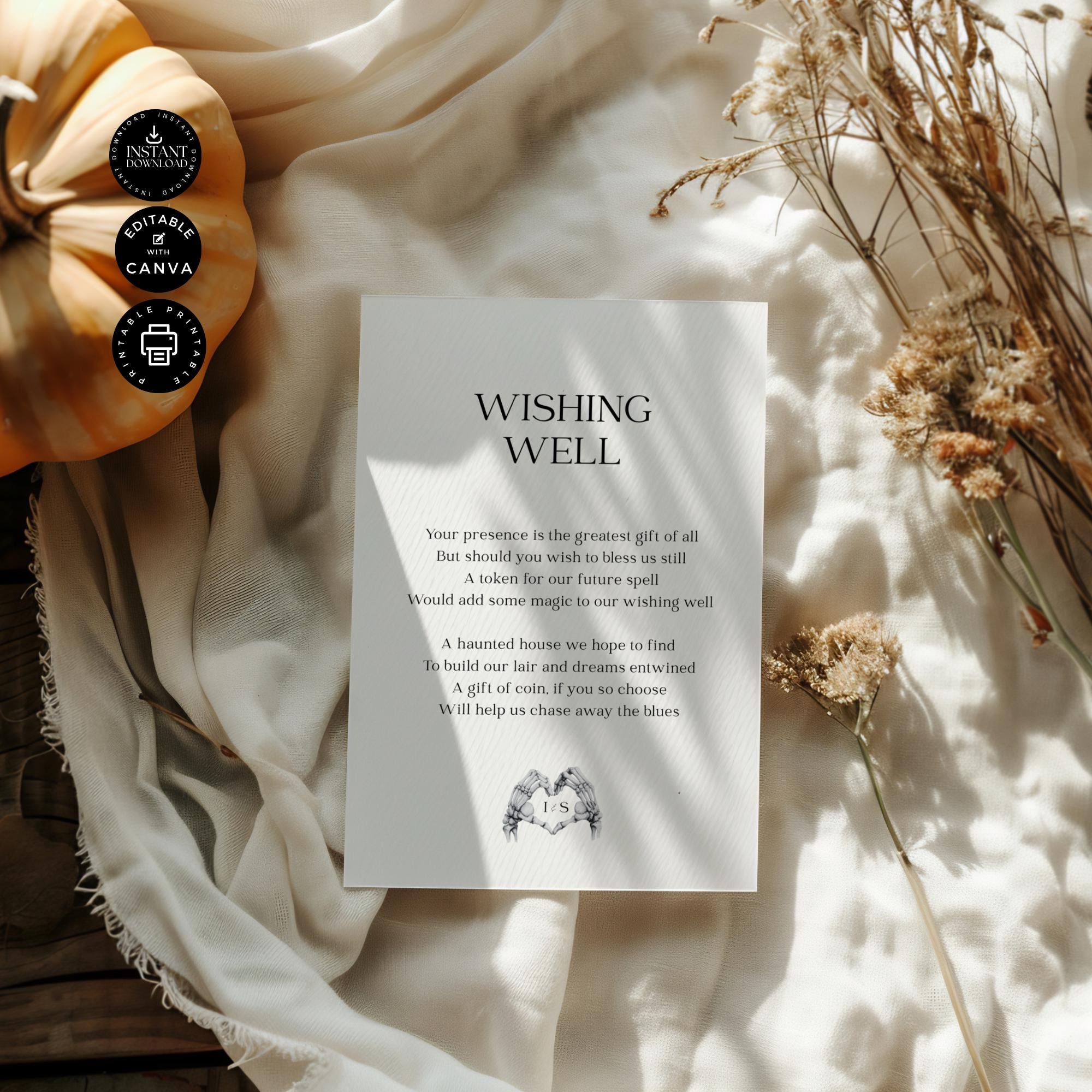 Halloween Wedding Wishing Well Card Template, Gothic Skeleton ...
