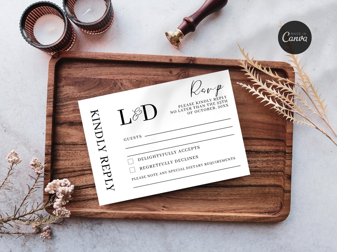 Classic RSVP Wedding Invite Card, Instant Download, DIY Card Minimalist Modern Reply, Editable ...