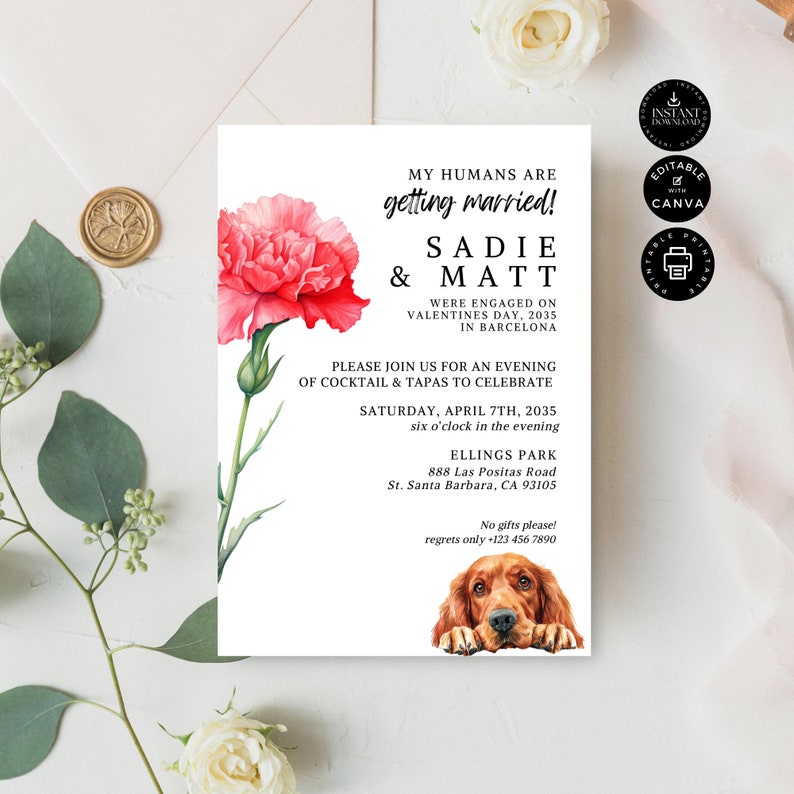 Classic Minimalist Wedding Invitation Template, Pet Dog Humans, Modern ...