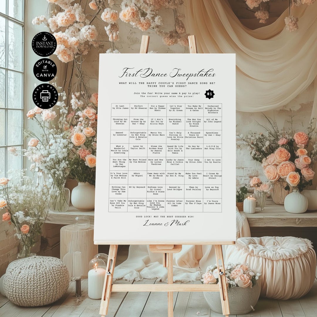 First Dance Sweepstake Wedding Game Sign Template, Fun Dance Guess Game ...