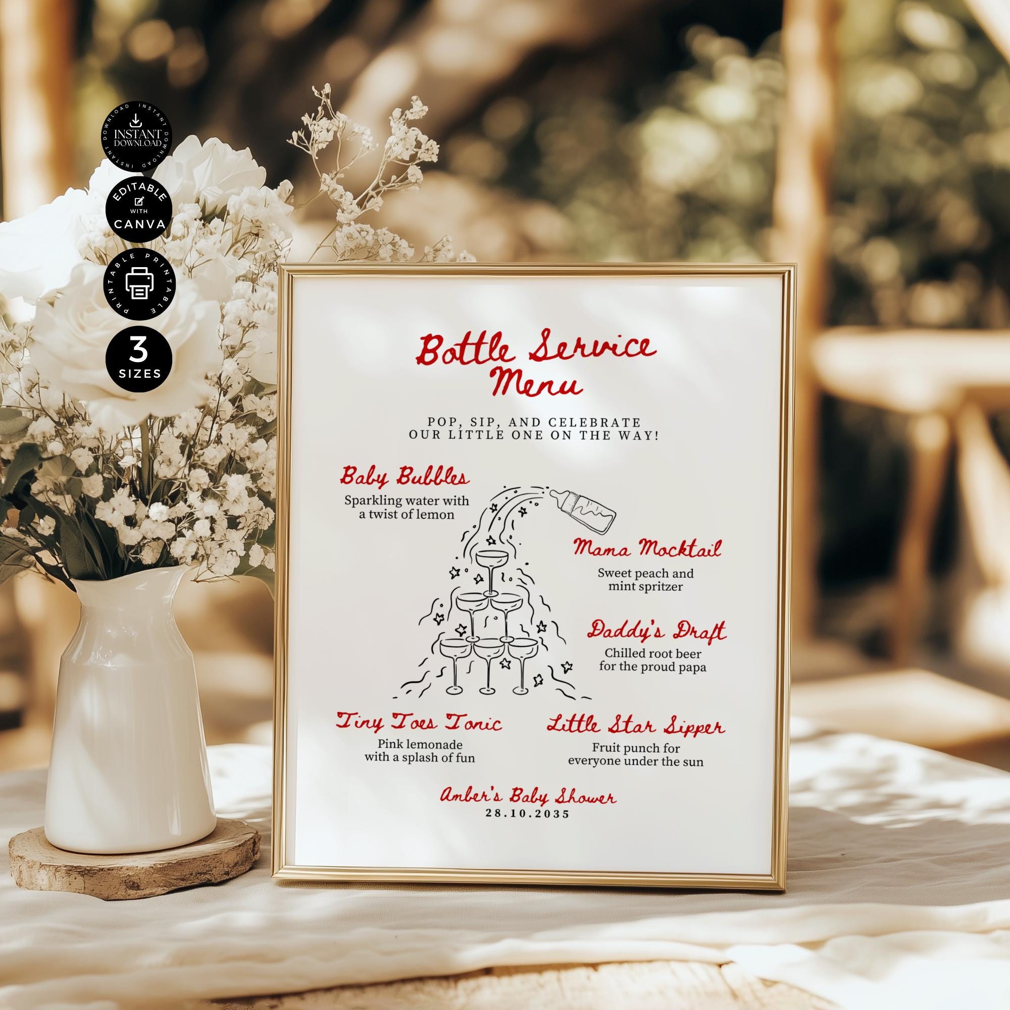 Editable Bottle Service Menu Sign Template, Signature Mocktail Bar, Non ...