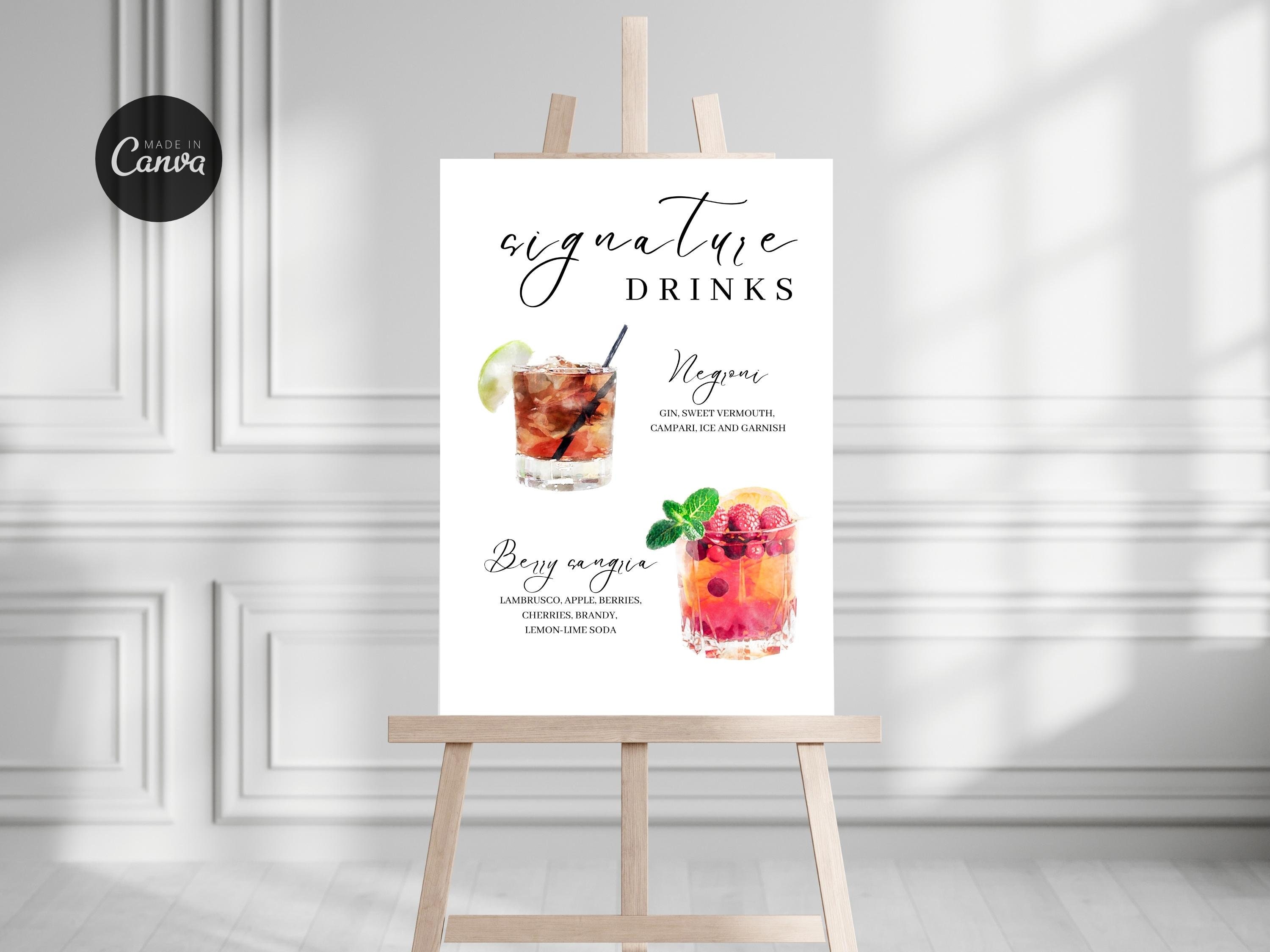 Modern Wedding Signature Drink Sign, Cocktail Signage Decor Template ...