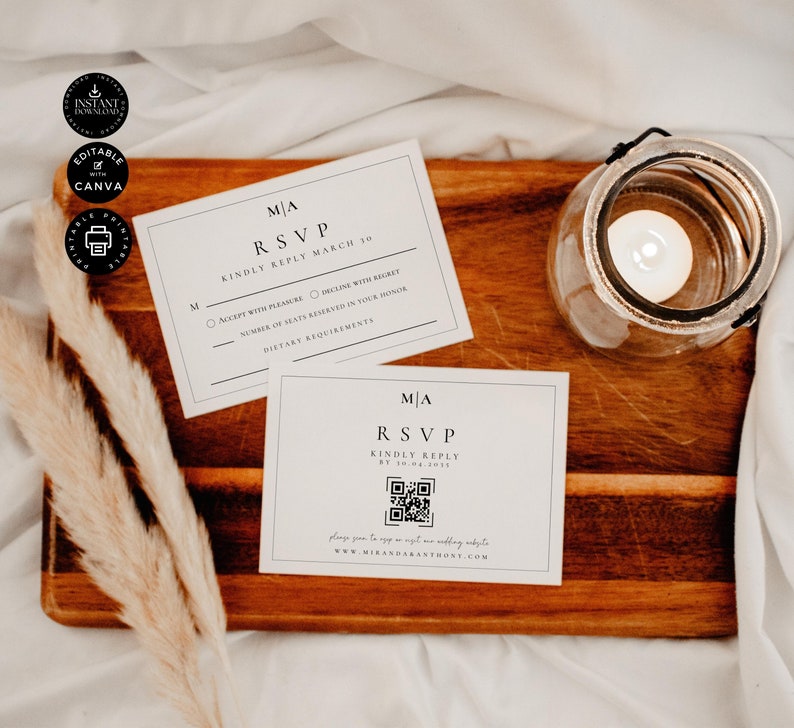 Minimalist QR Code & Traditional Wedding RSVP Card Template, Modern ...