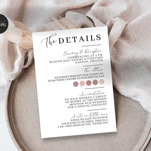 Classic Minimalist Wedding Details Card, Editable Information Card ...
