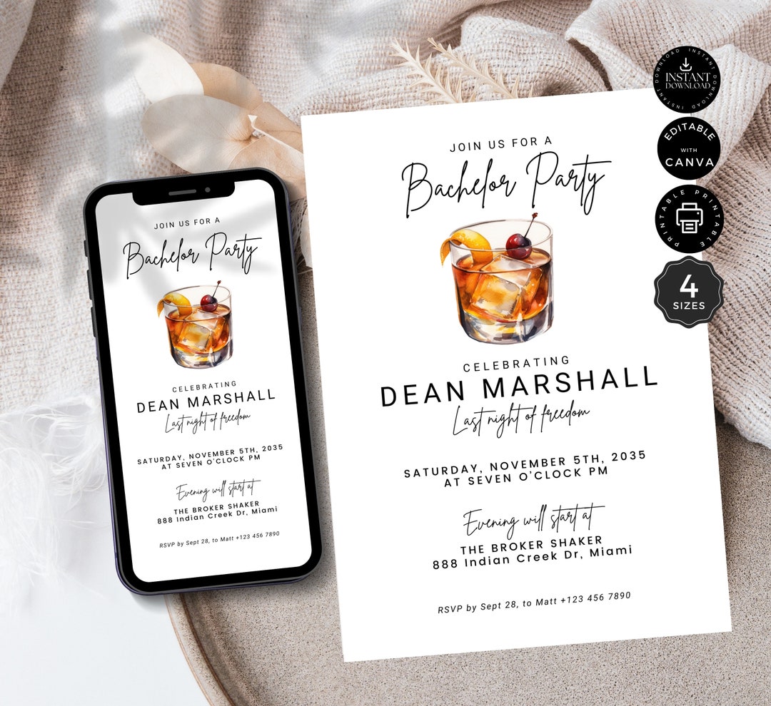 Bachelor Party Invitation Template, Modern Minimalist Invite & Evite ...