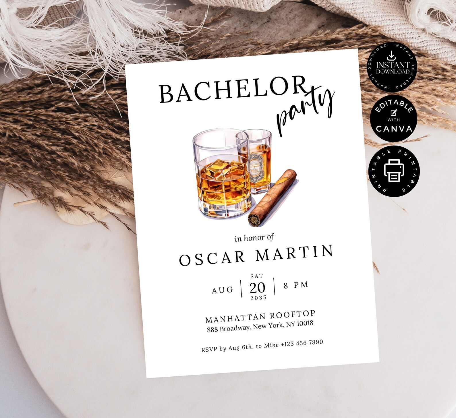 Bachelor Party Invitation Template, Modern Minimalist Invite, Stag ...