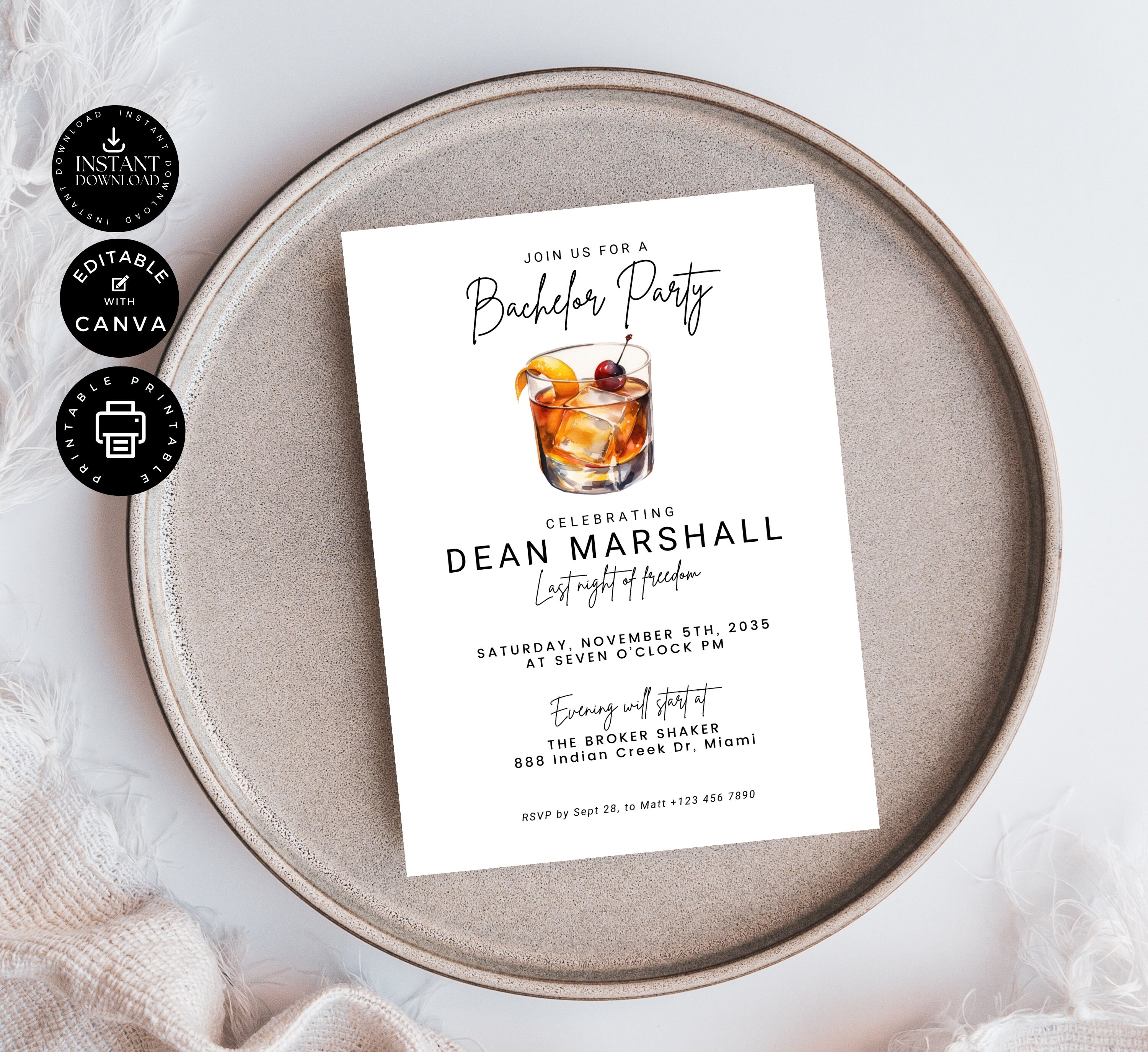 Bachelor Party Invitation Template, Modern Minimalist Invite, Stag ...