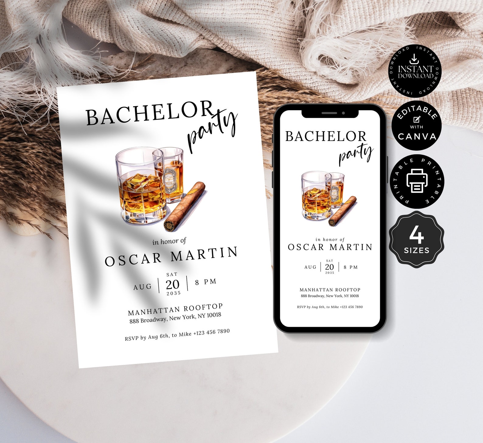 Bachelor Party Invitation Template, Modern Minimalist Invite & Evite ...