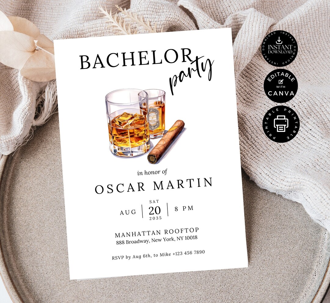 Bachelor Party Invitation Template, Modern Minimalist Invite, Stag ...
