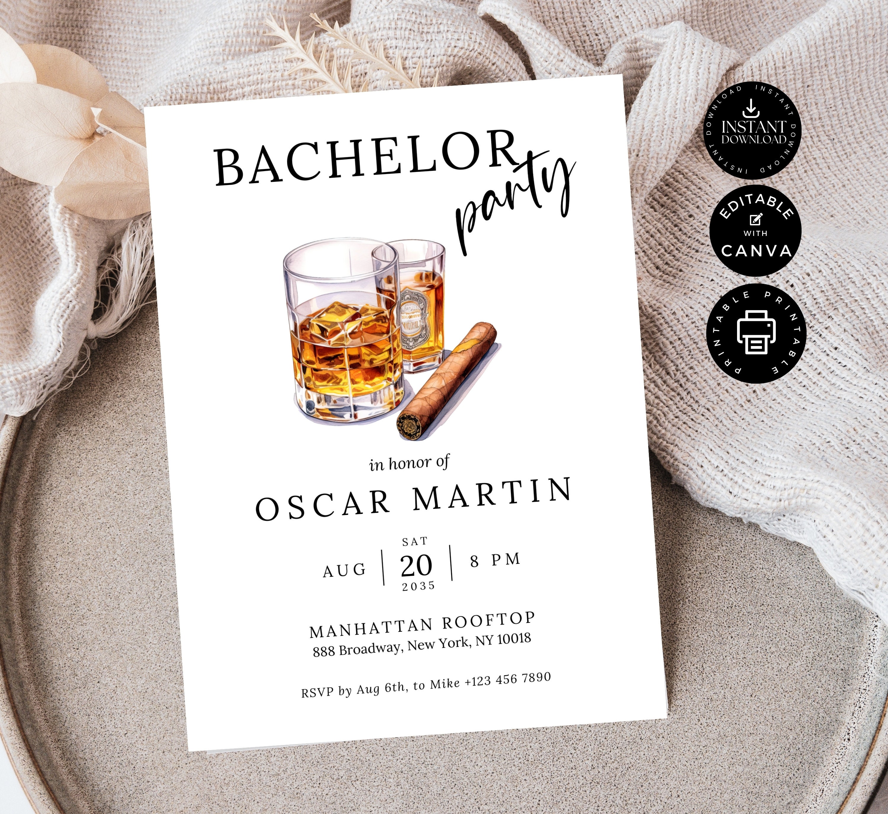 Bachelor Party Invitation Template, Modern Minimalist Invite, Stag ...