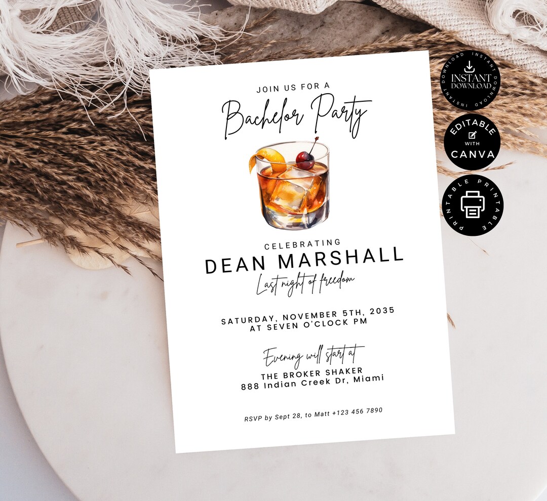 Bachelor Party Invitation Template, Modern Minimalist Invite, Stag ...