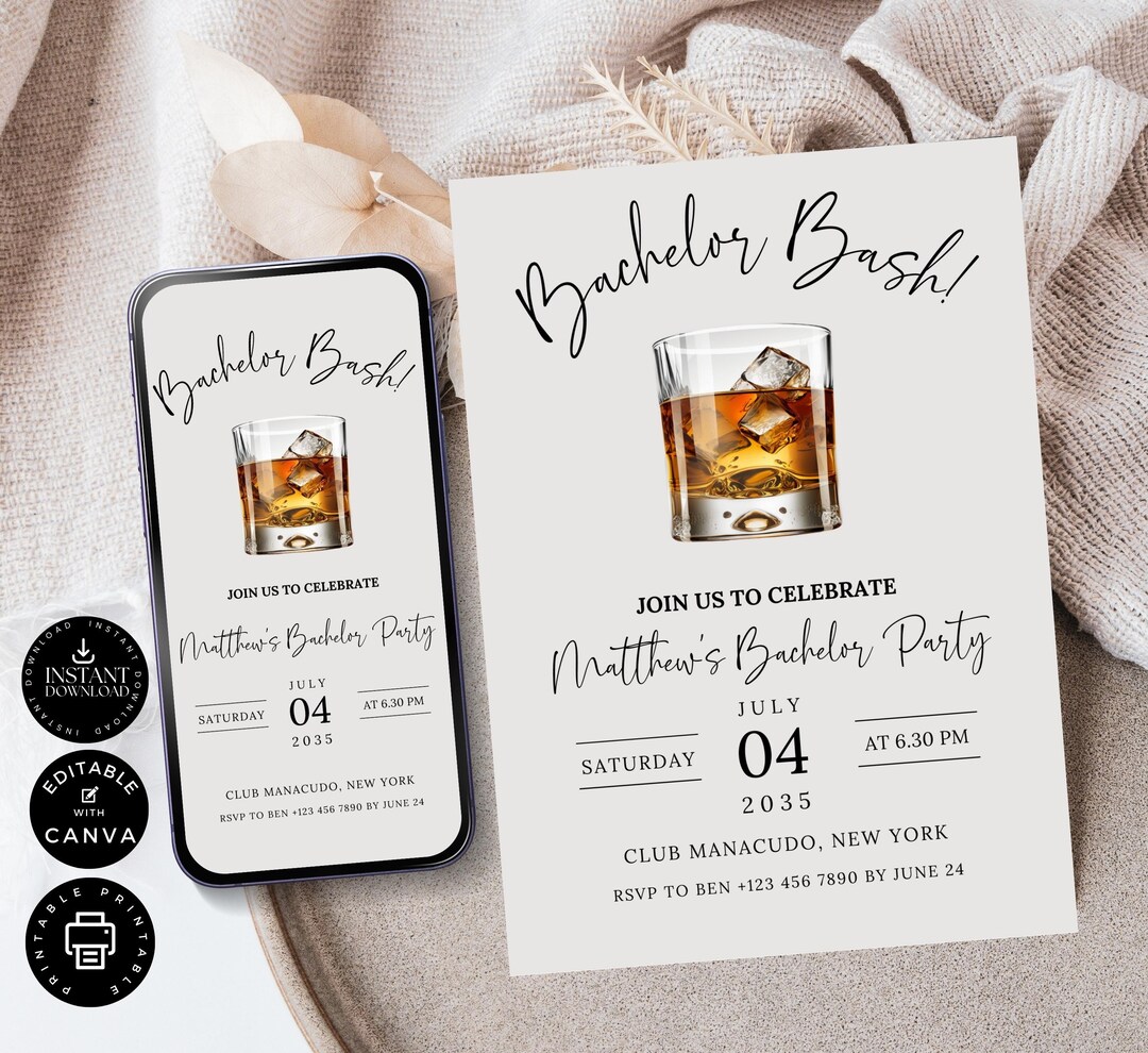 Bachelor Party Invitation Template, Modern Minimalist Invite & Evite ...
