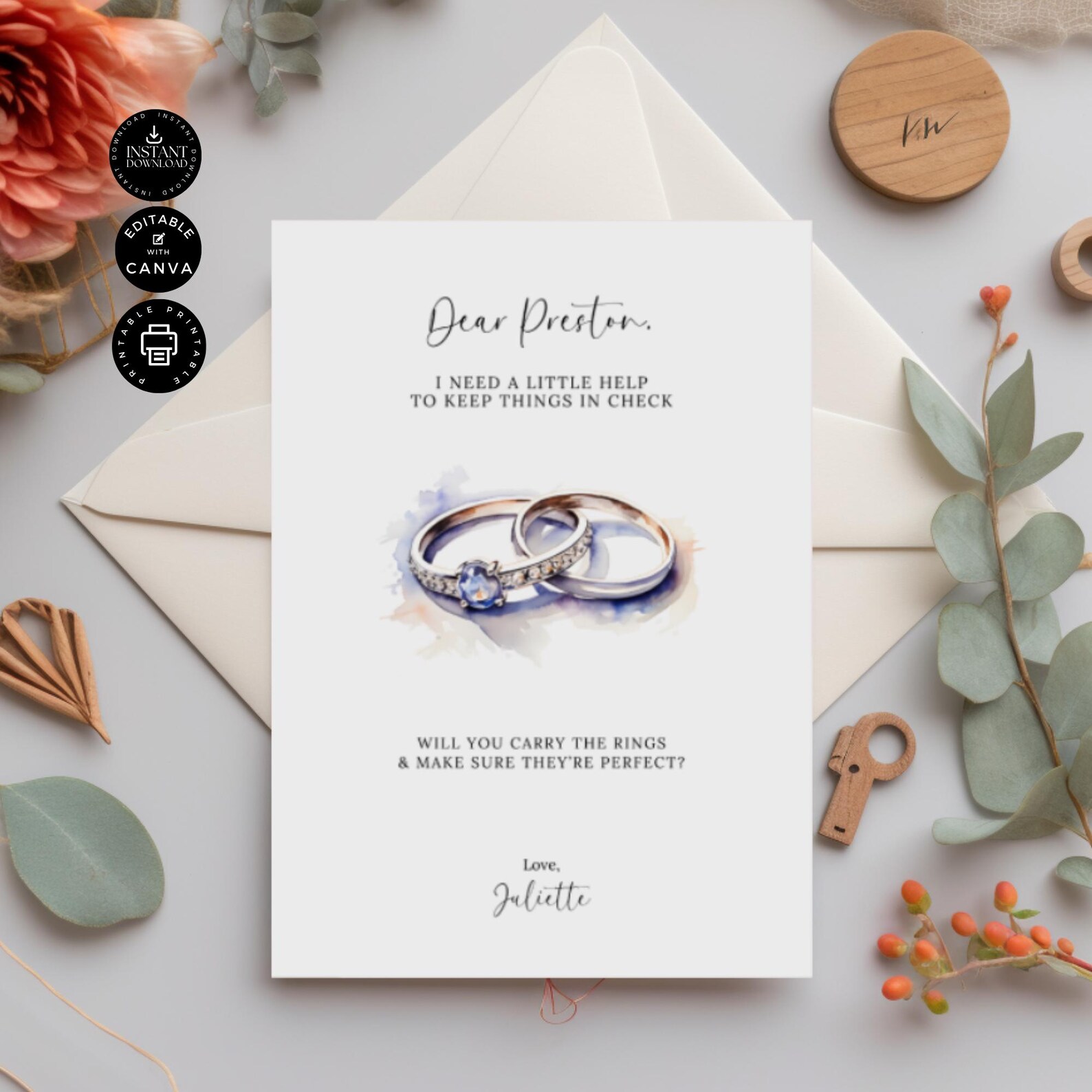 Classic Will You Be Our Ring Bearer Template, Modern Wedding Ring ...