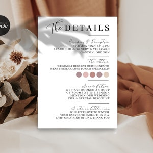 Classic Minimalist Wedding Details Card, Editable Information Card ...