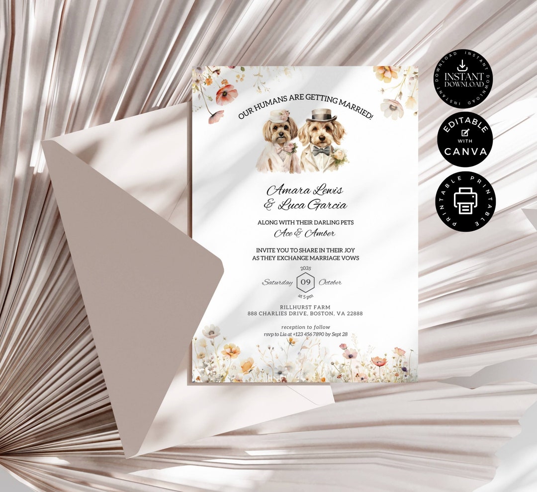 Classic Minimalist Dog Pets Wedding Invitation Template, Modern Wedding ...