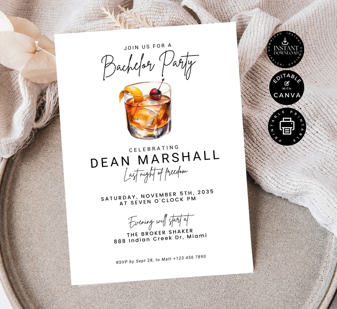 Bachelor Party Invitation Template, Modern Minimalist Invite, Stag ...